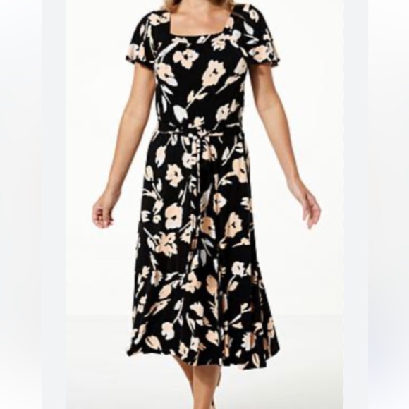 Colleen Lopez | Dresses | Colleen Lopez Dark Floral Tie Waist Flutter ...